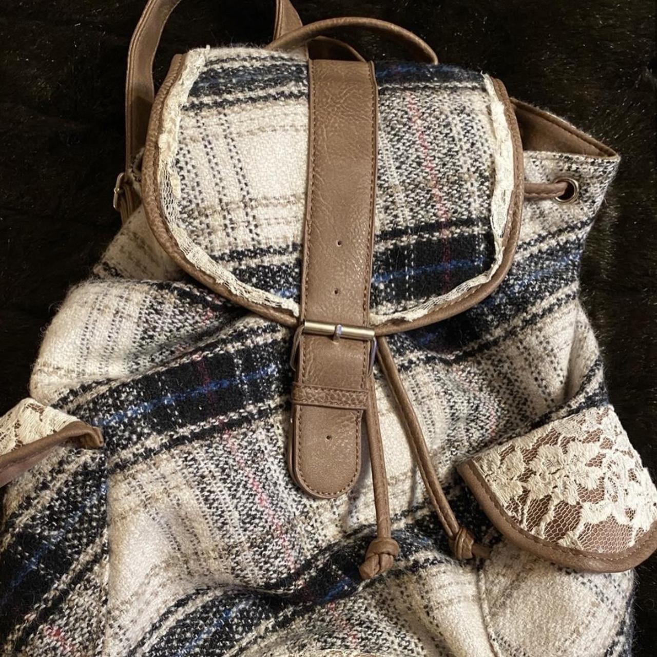 coquette backpack with lace/tweed accents for trips,... - Depop