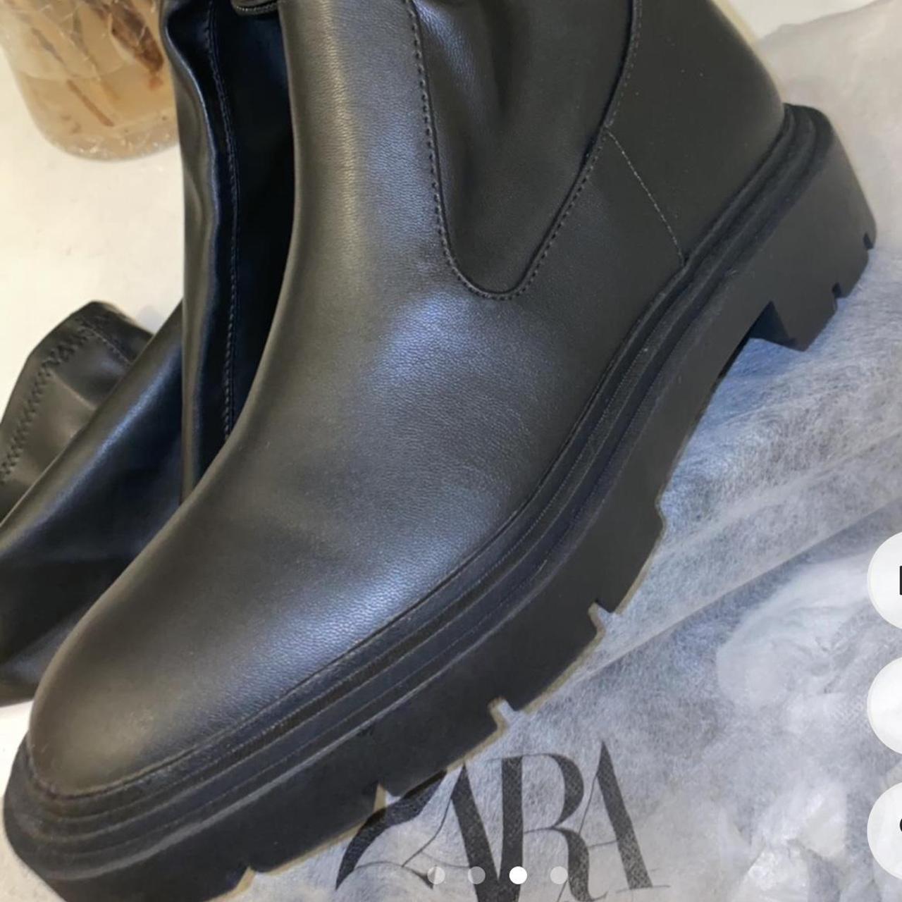 Tall black stretch zara boot size 6, only worn once - Depop