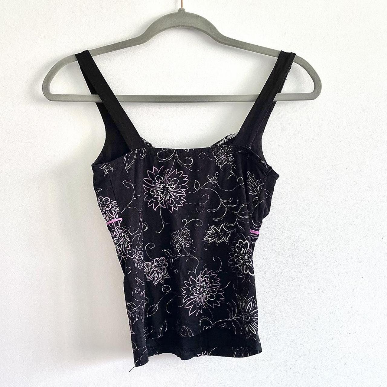 Jane Norman black camisole Y2k floral tight fitted... - Depop