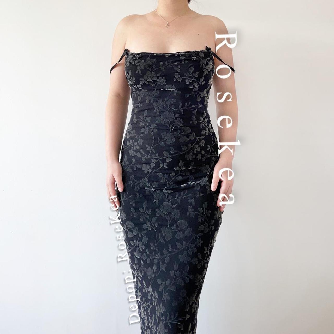 black kookai maxi dress Floral thick mesh bodycon... - Depop