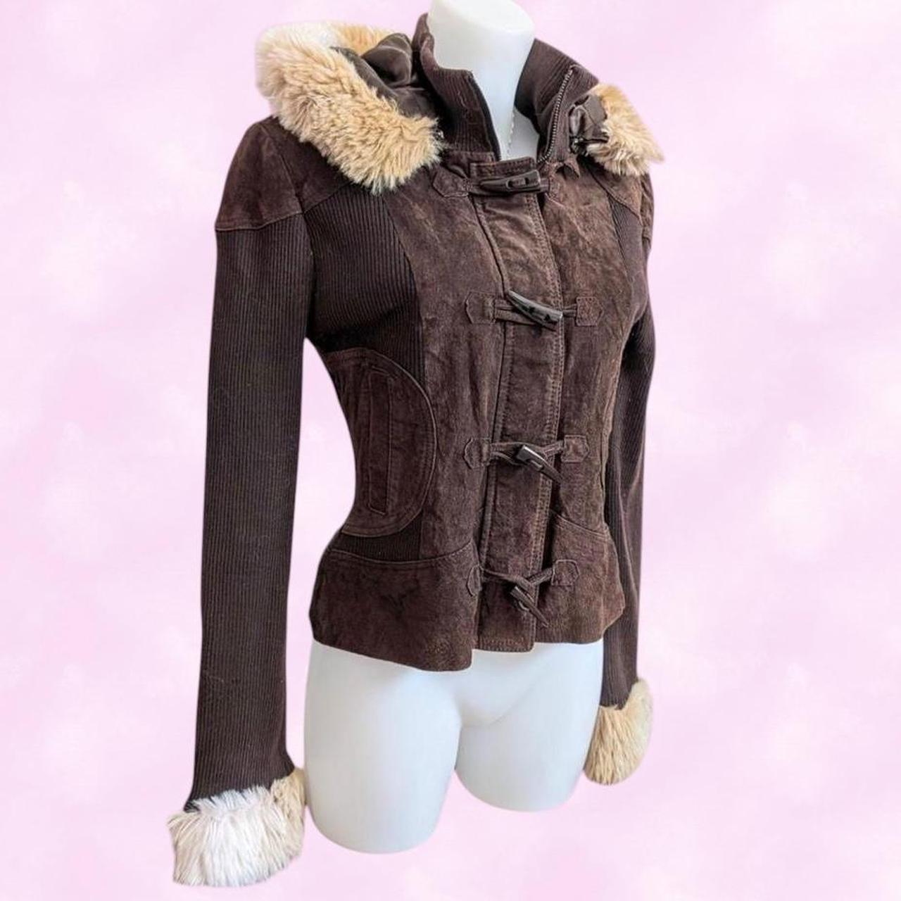 Jane Norman brown leather jacket Detachable hood... | Depop