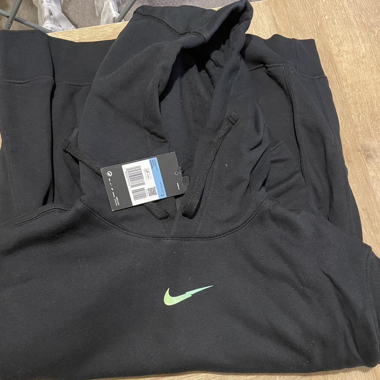 Nike centre tick hoodie - black with green tick.... - Depop