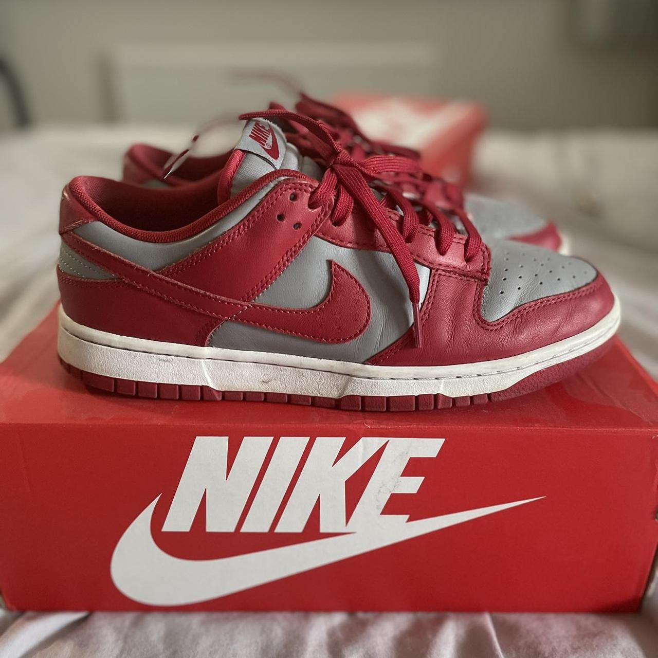 Nike Men's Red and Grey Trainers | Depop