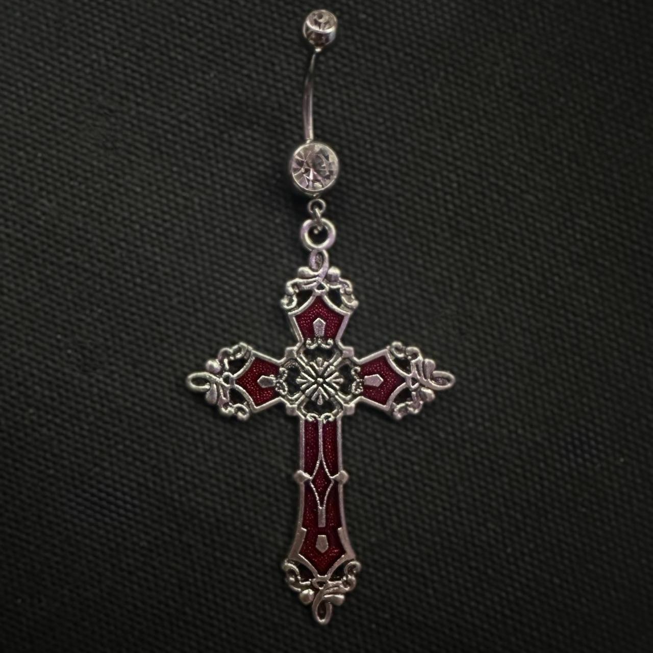 Gothic cross belly button ring Handmade by me!... - Depop