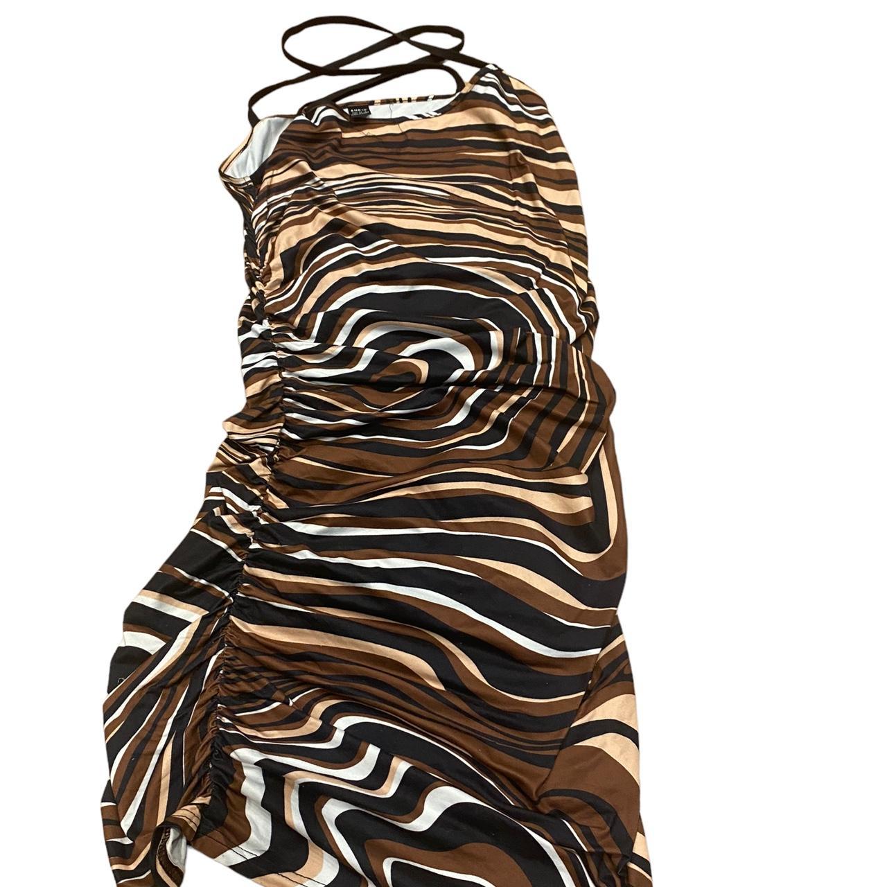 SHEIN Women's Brown and Cream Dress | Depop