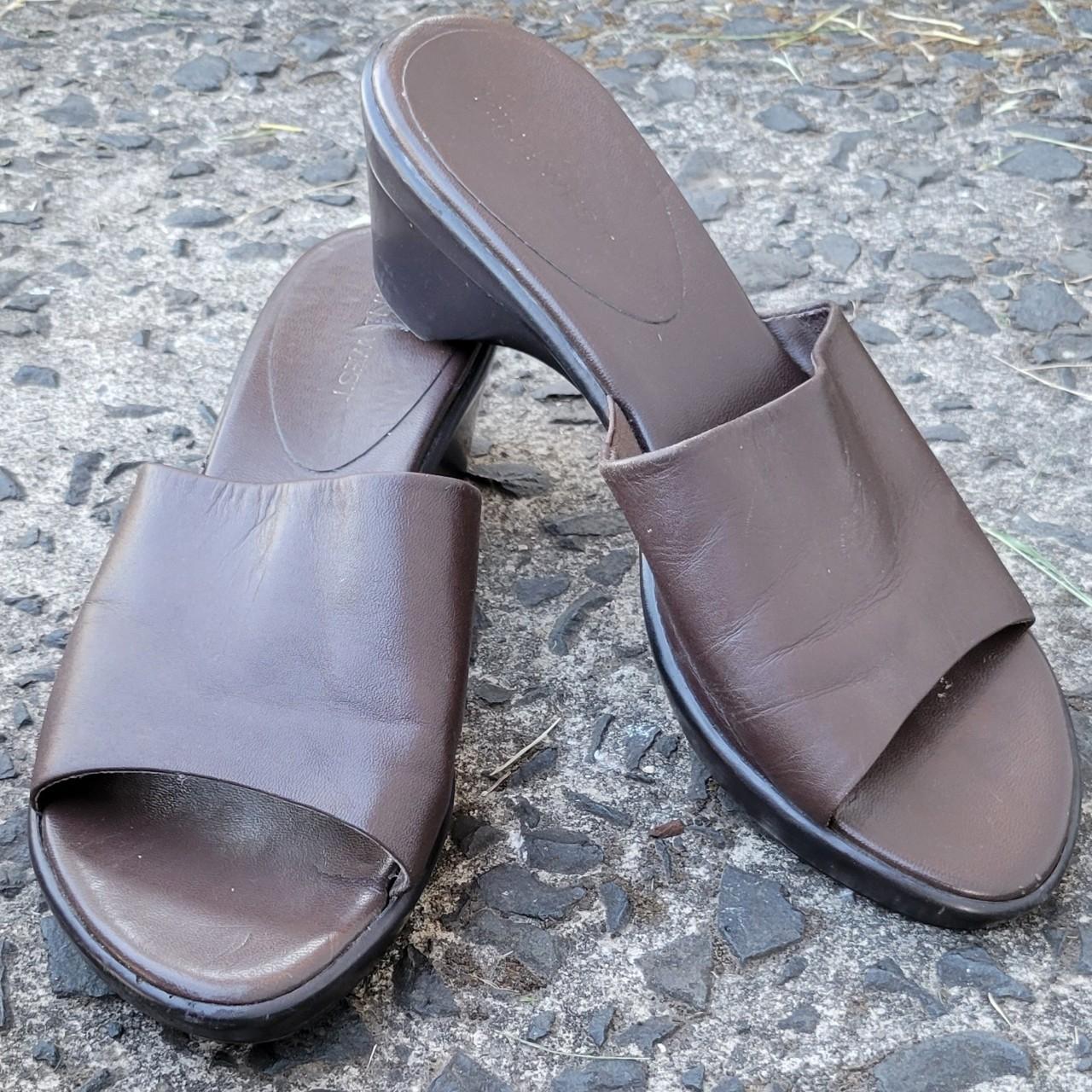 Y2k Chocolate brown open toed mules or... - Depop