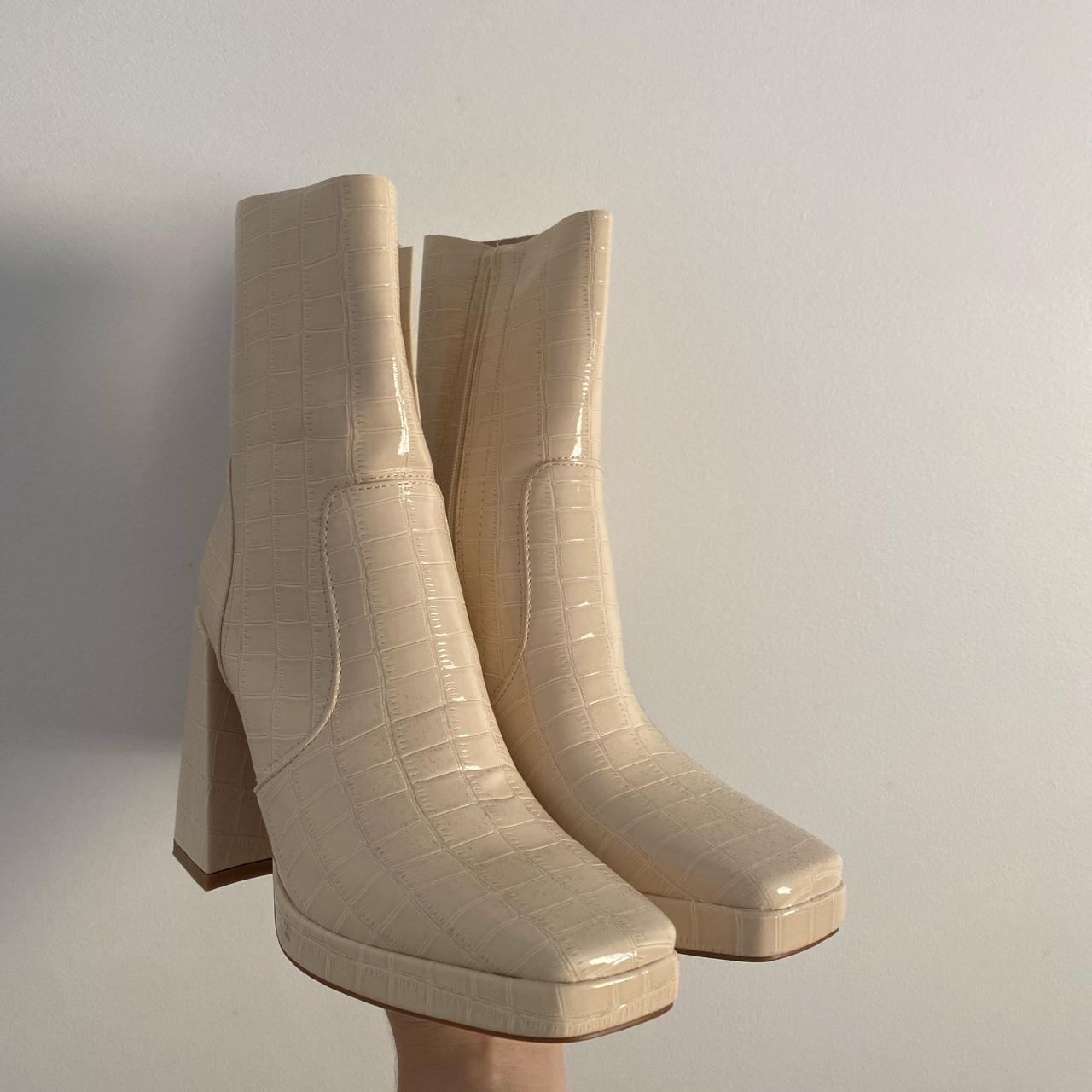 cream heeled boots lightly worn only indoors. scuff... - Depop