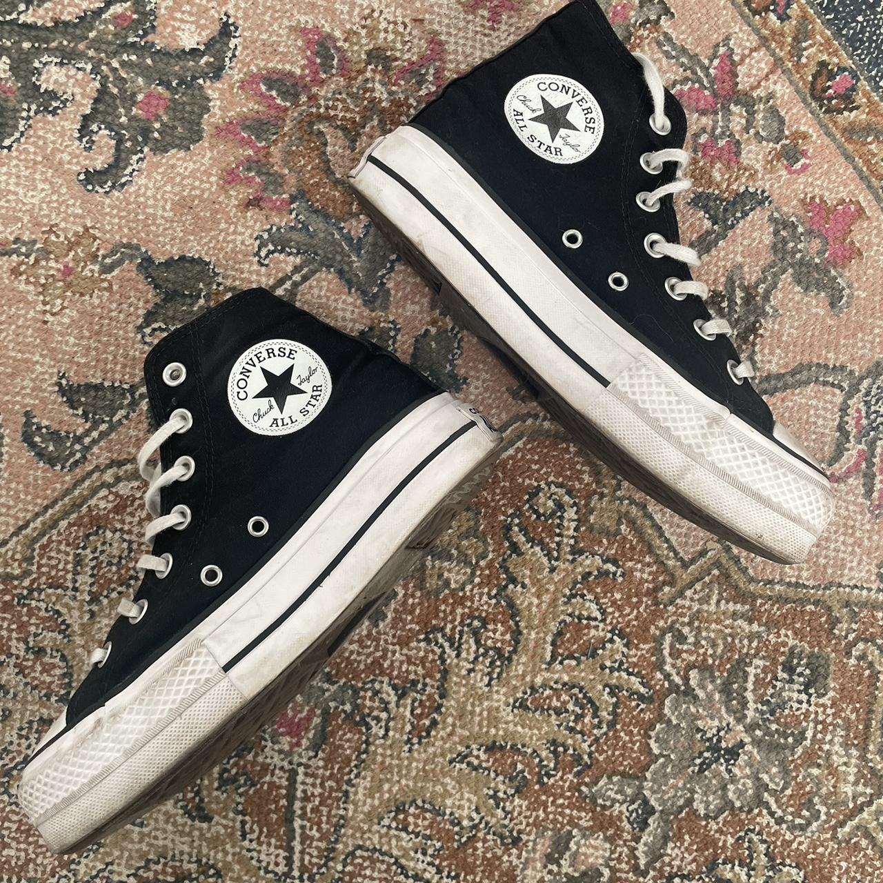 Pre-loved black platform converse - still lots of... - Depop