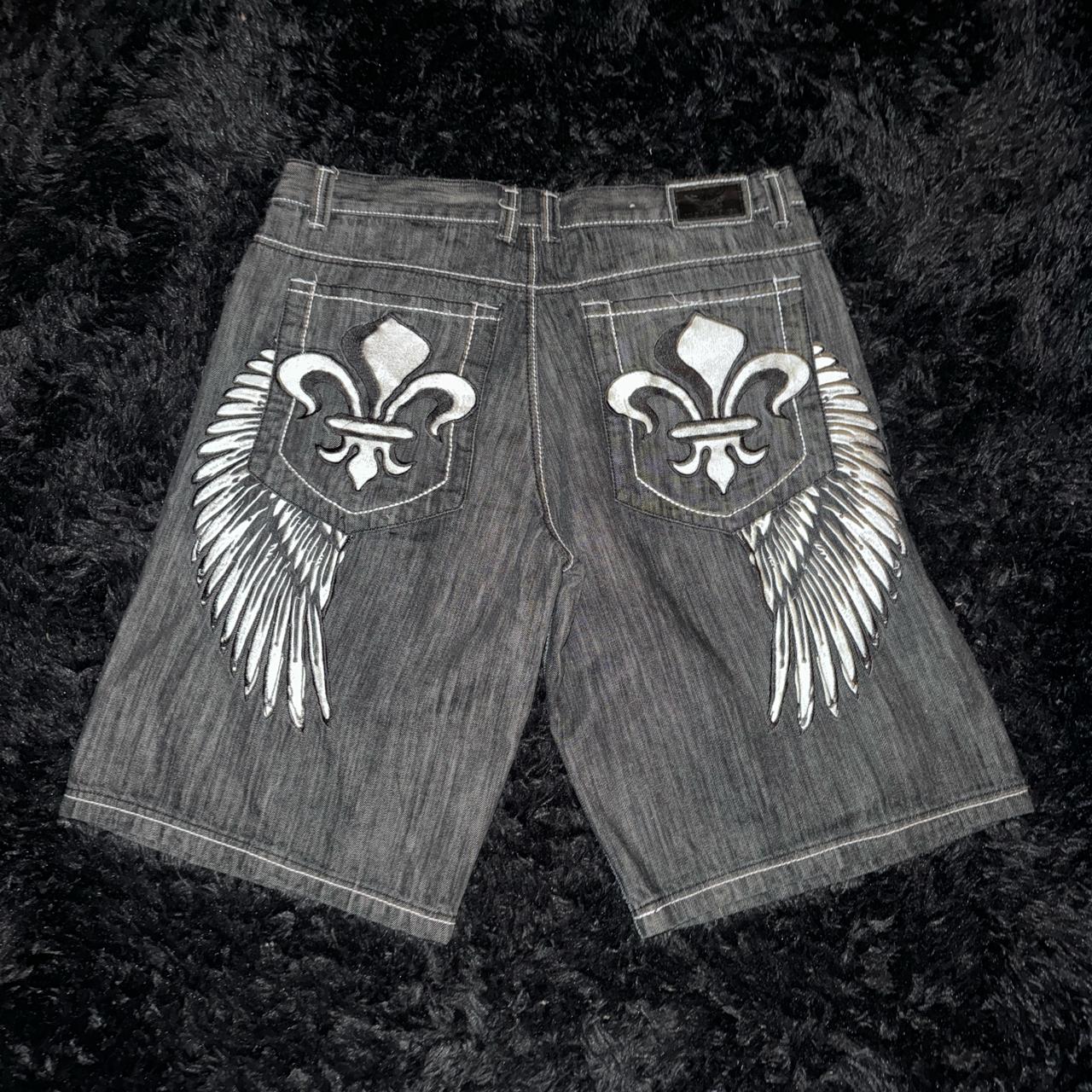 Victorious, Affliction type jorts, embroidered back,... - Depop