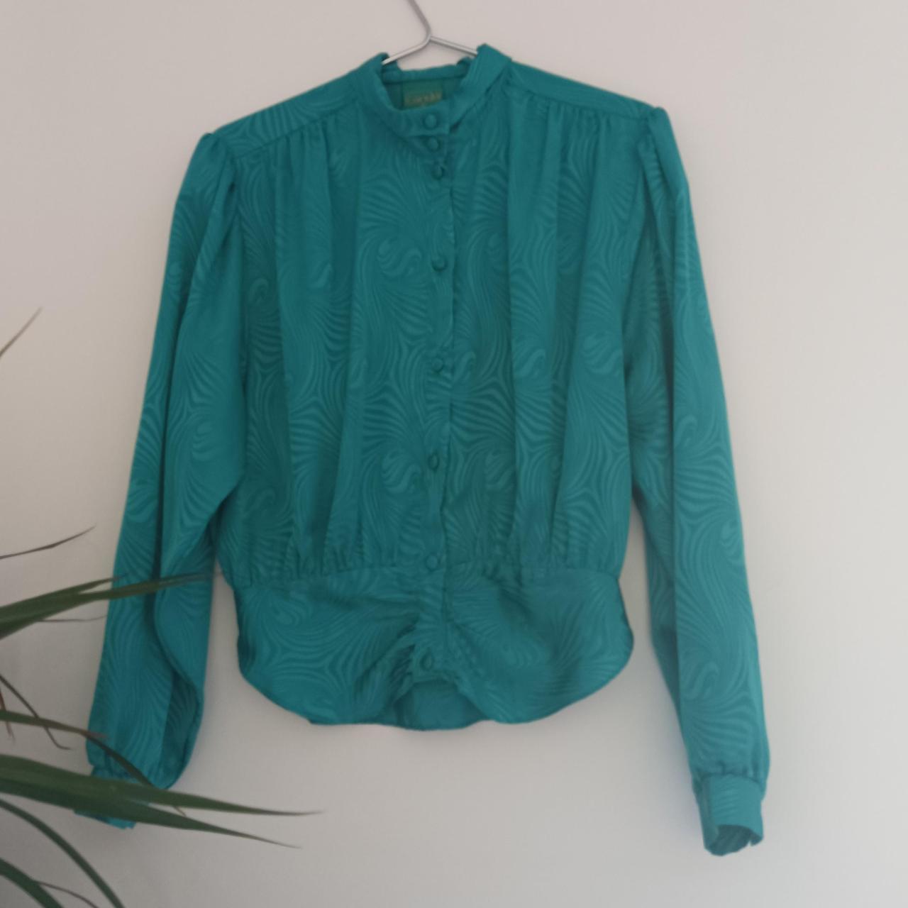 Vintage teal blouse Small built in shoulder... - Depop