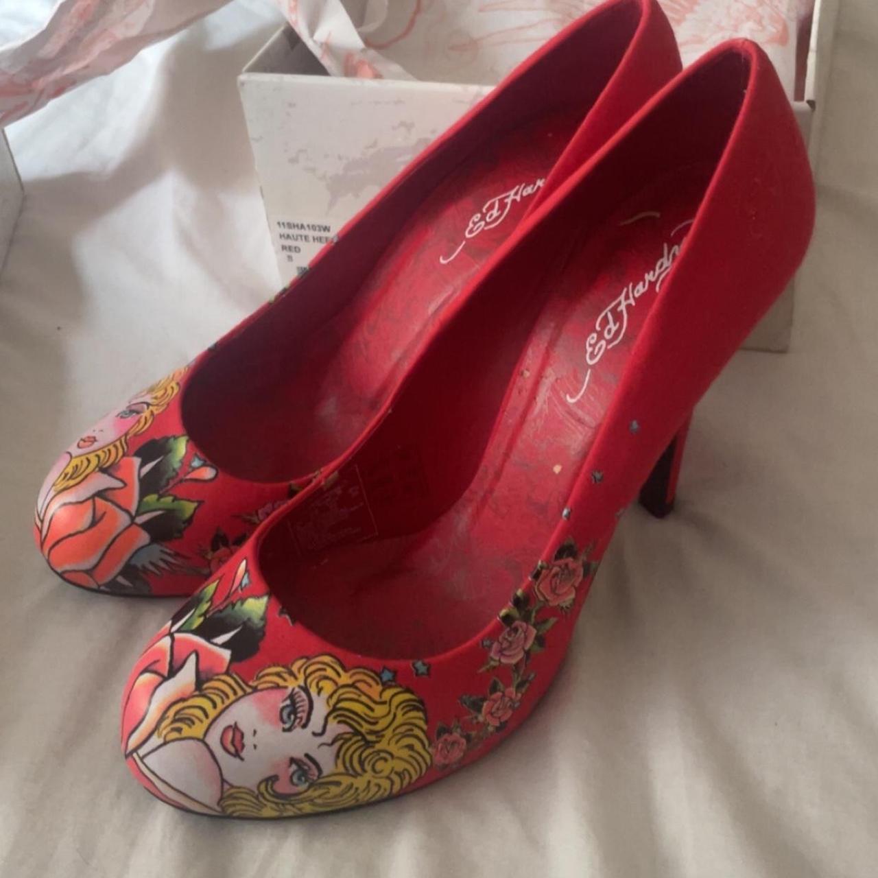 Gorgeous red Ed Hardy heels, size women’s UK... - Depop