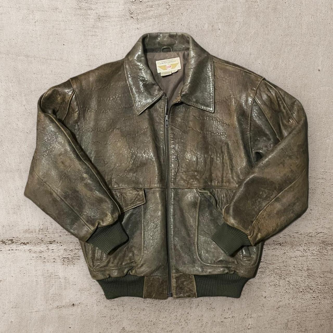 90s Limited Express Leather Bomber Jacket Size... - Depop