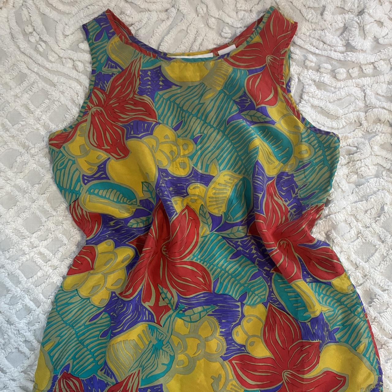 Vintage floral + fruit tank top 100% silk NWT -... | Depop
