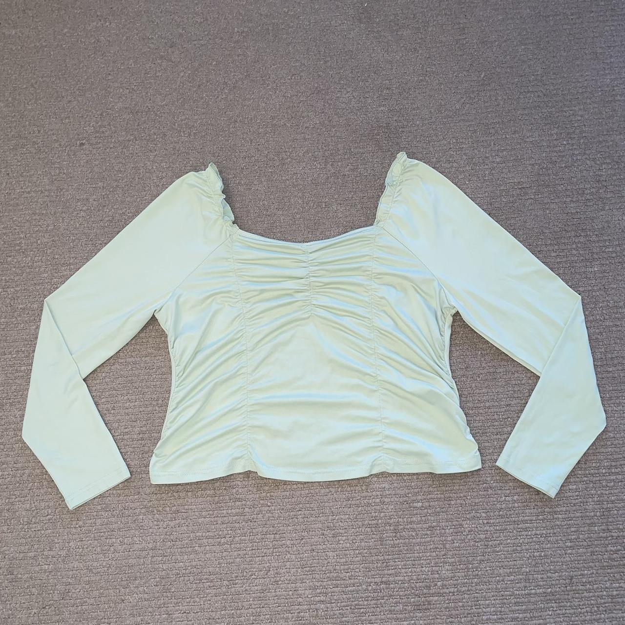 Mint green long sleeved ruched top, size 0XL(16),... - Depop