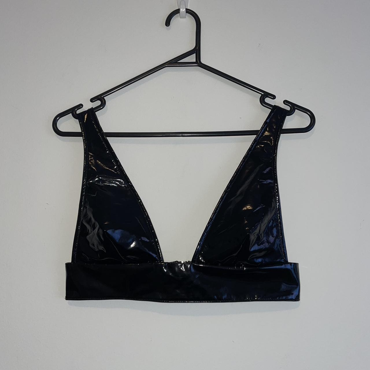 Black vinyl bra top, size S, brand new/never been... - Depop