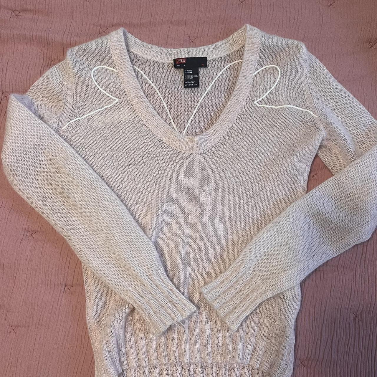 vintage light pink open knit diesel sweater size... - Depop