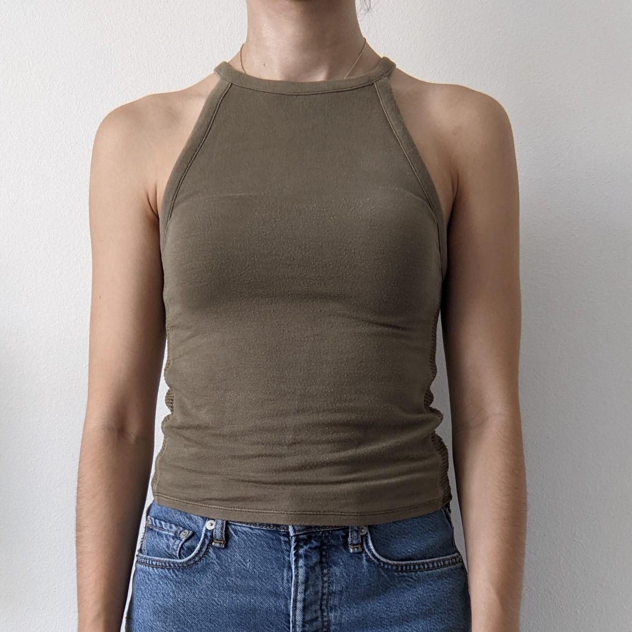 Olive Green halter top from AE. See through net... - Depop