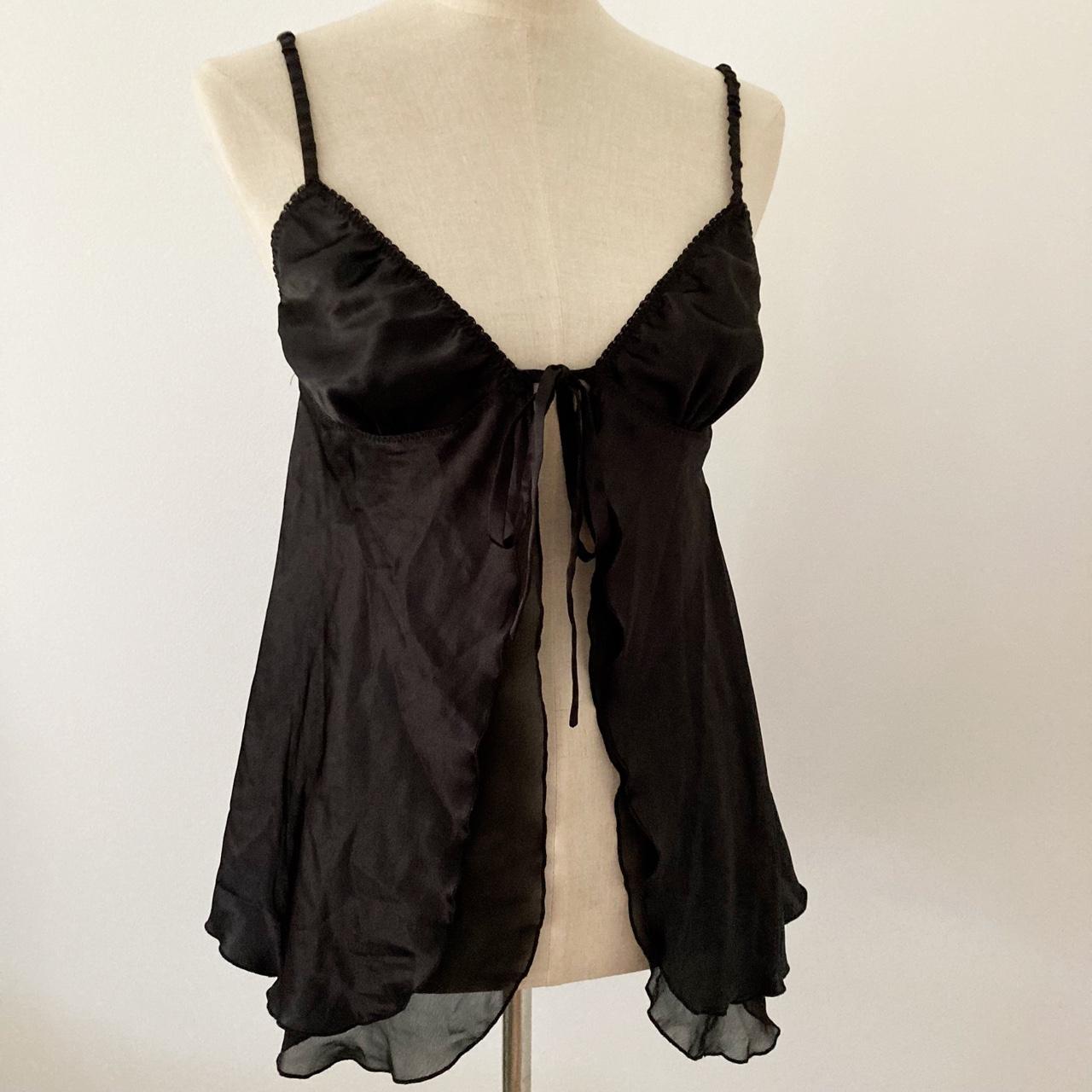 Black y2k front tie two tier camisole Tagged short... | Depop