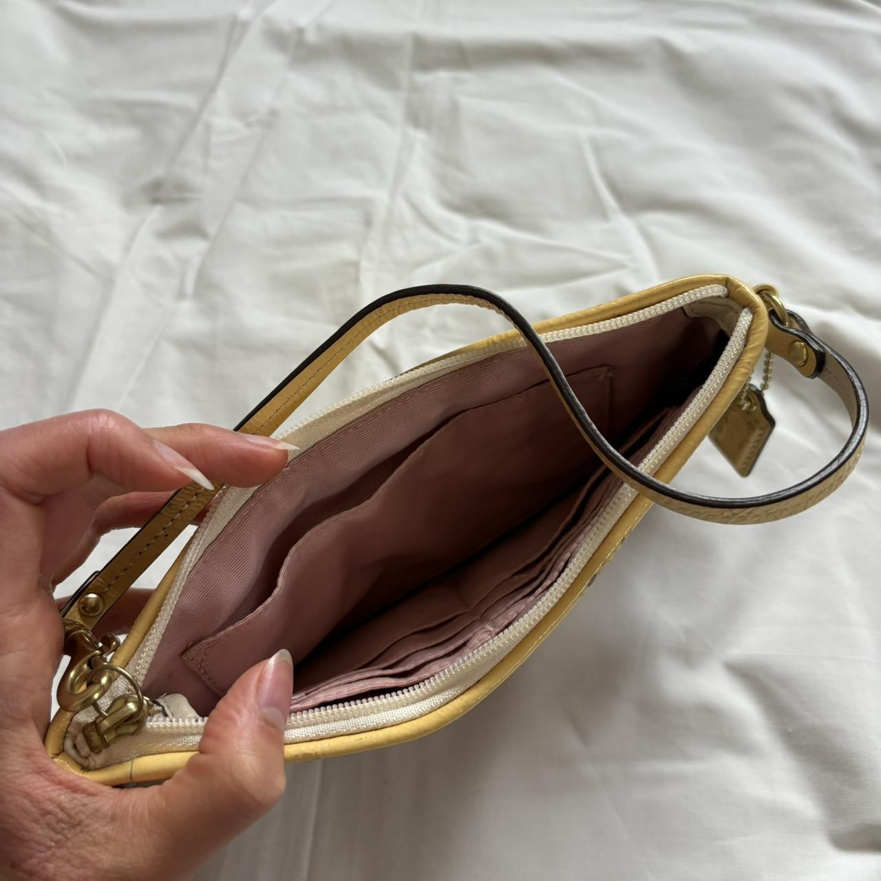 Vintage Coach cream pearl wallet bag with pink... - Depop