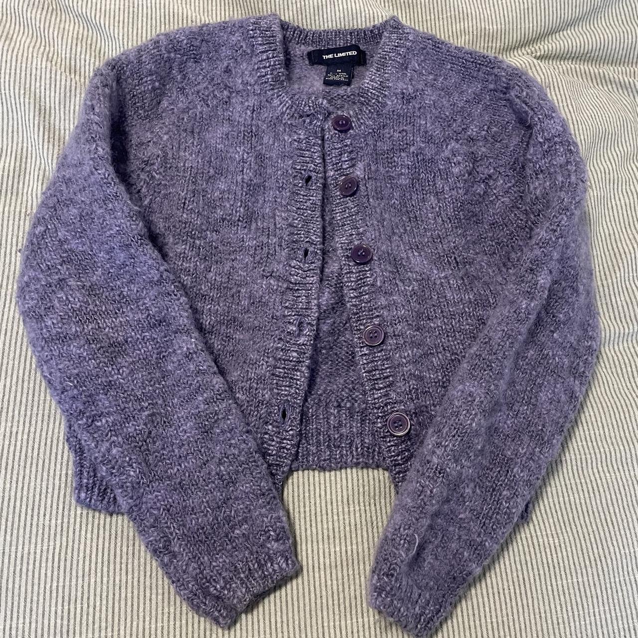 purple wool cardigan/sweater labeled M, fits like... - Depop
