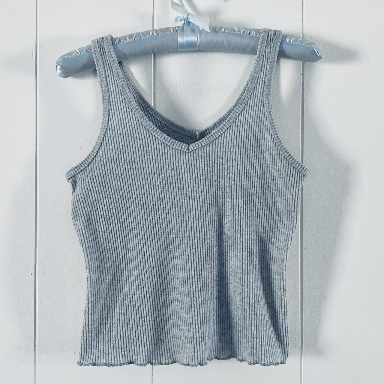 Gray, ribbed, V neckline tank top Lettuce... - Depop