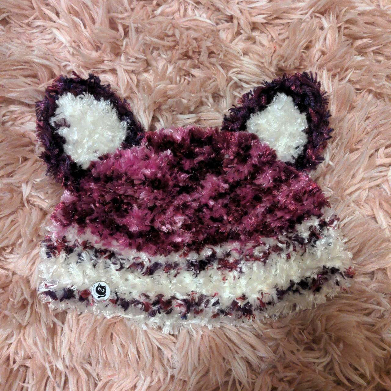 Purple and white furry fox beanie hat from... - Depop