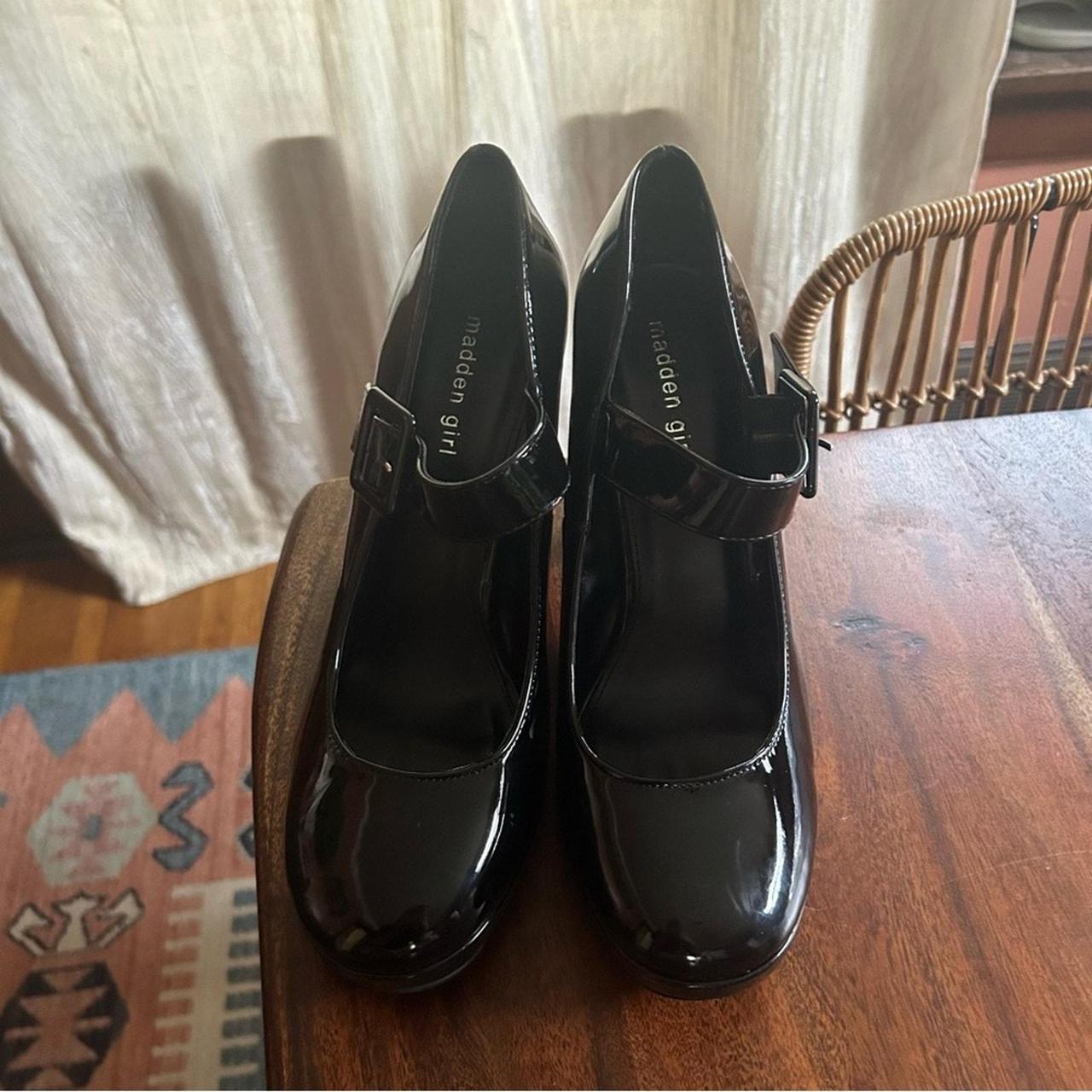 Madden Girl Ursula Black Patent Leather Chunky... - Depop