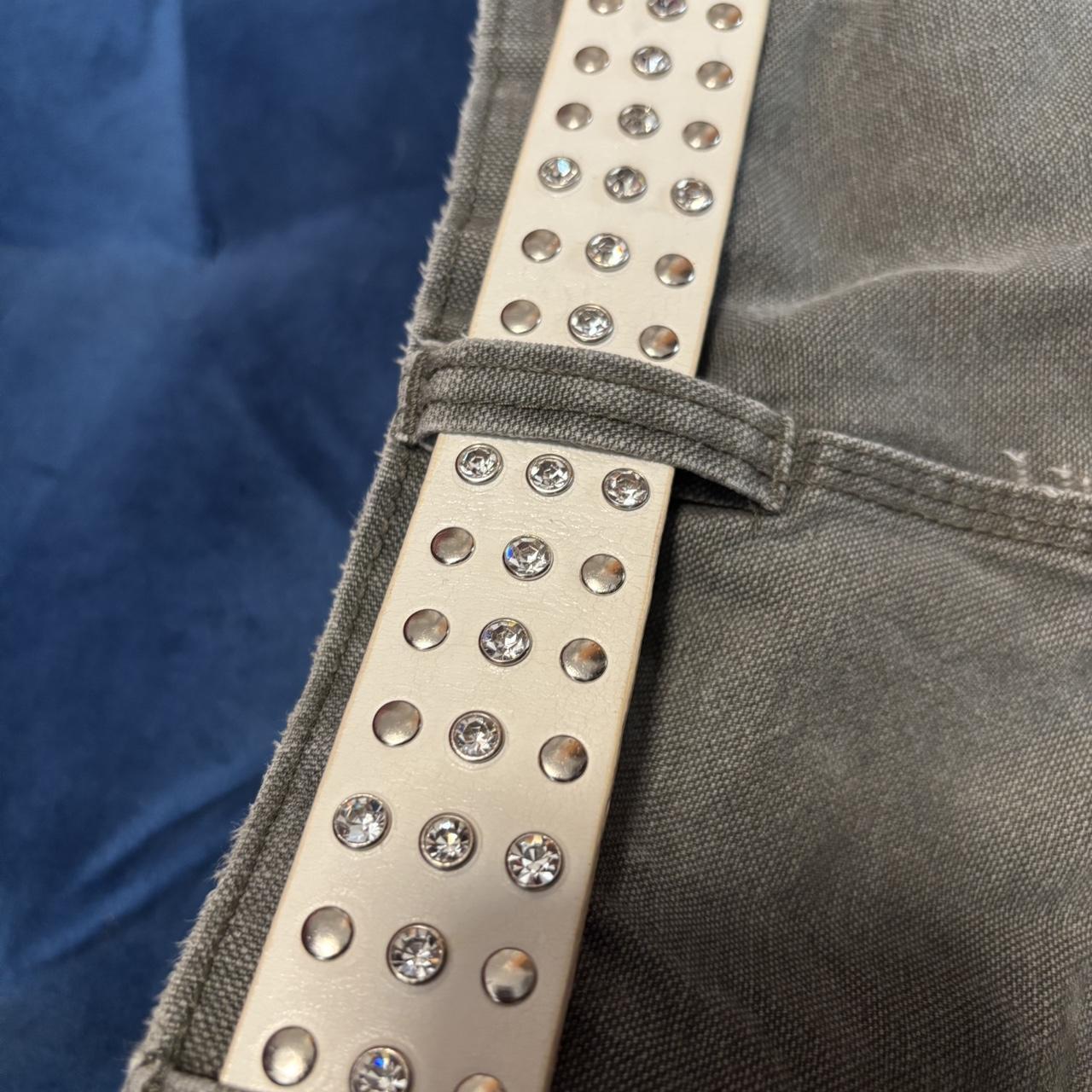 White studded belt with rhinestones. No rhinestones... - Depop