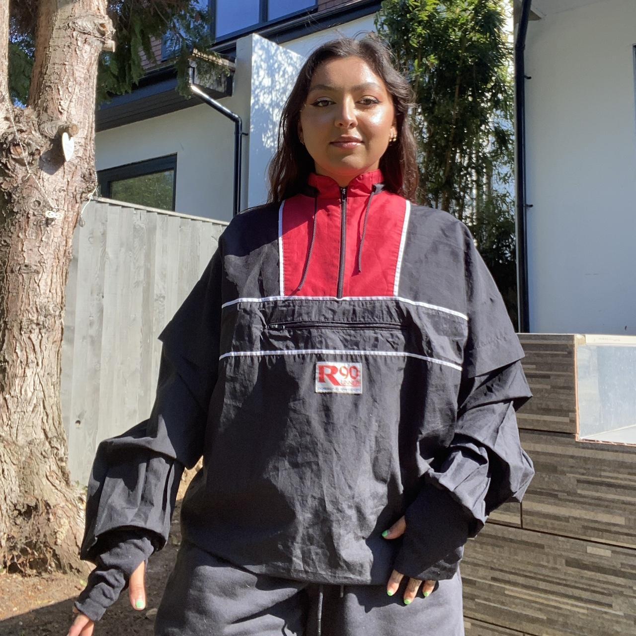 stunning black and red vintage windbreaker, has a... - Depop