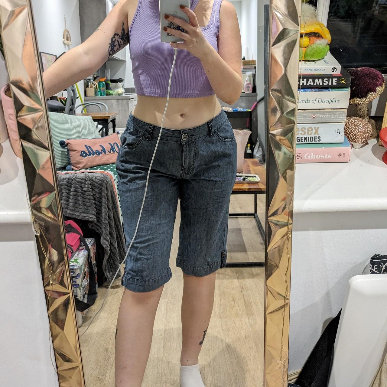 Dark denim jorts / shorts in size 12. Low rise. In... - Depop