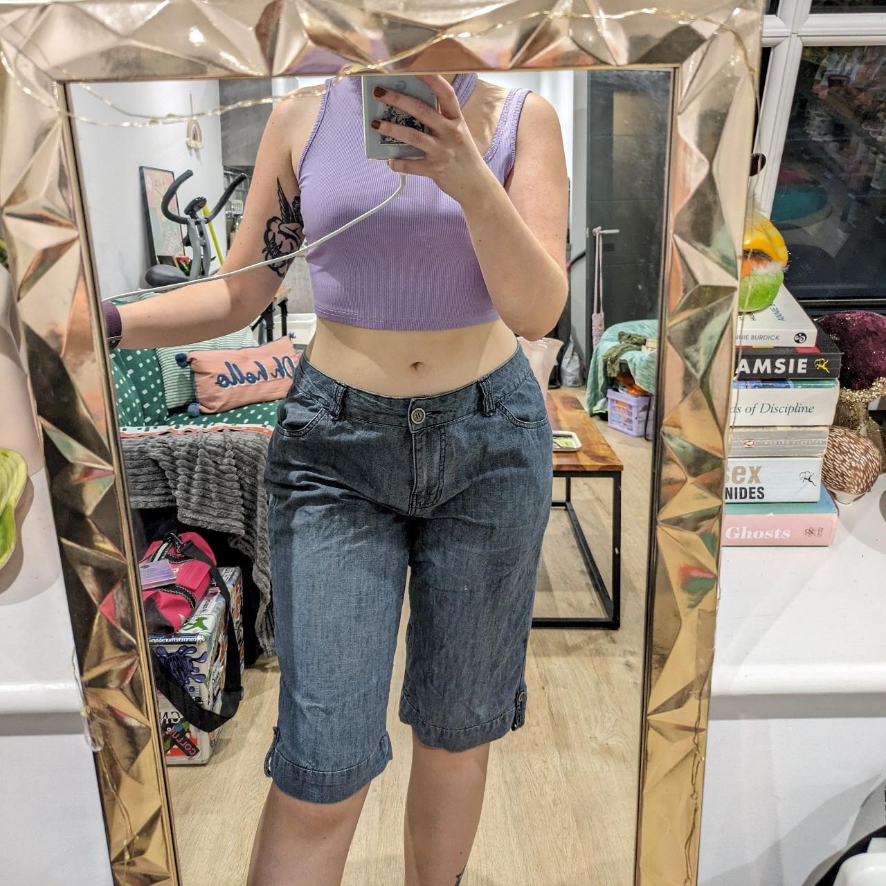 Dark denim jorts / shorts in size 12. Low rise. In... - Depop