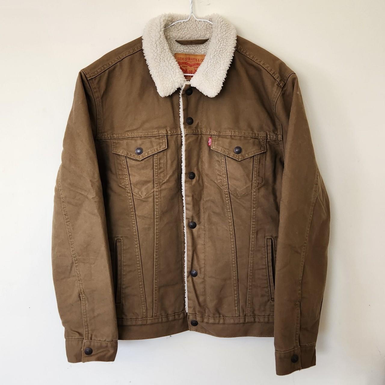 Levi's Tan Sherpa Lined Button Up Trucker Jacket.... - Depop