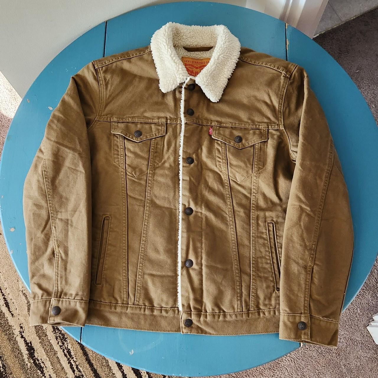Levi's Tan Sherpa Lined Button Up Trucker Jacket.... - Depop