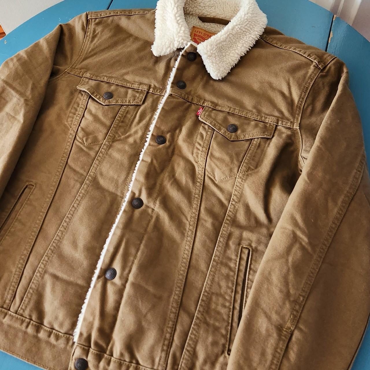 Levi's Tan Sherpa Lined Button Up Trucker Jacket.... - Depop