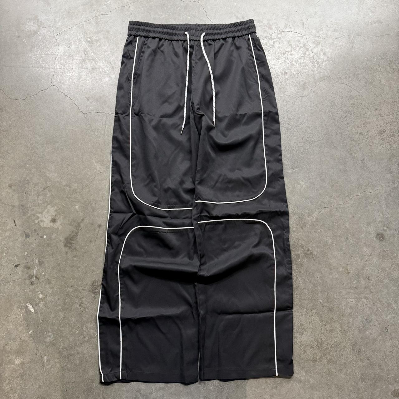 Y2K CYBER GRUNGE BAGGY STRIPE SWEATPANTS Firm... - Depop