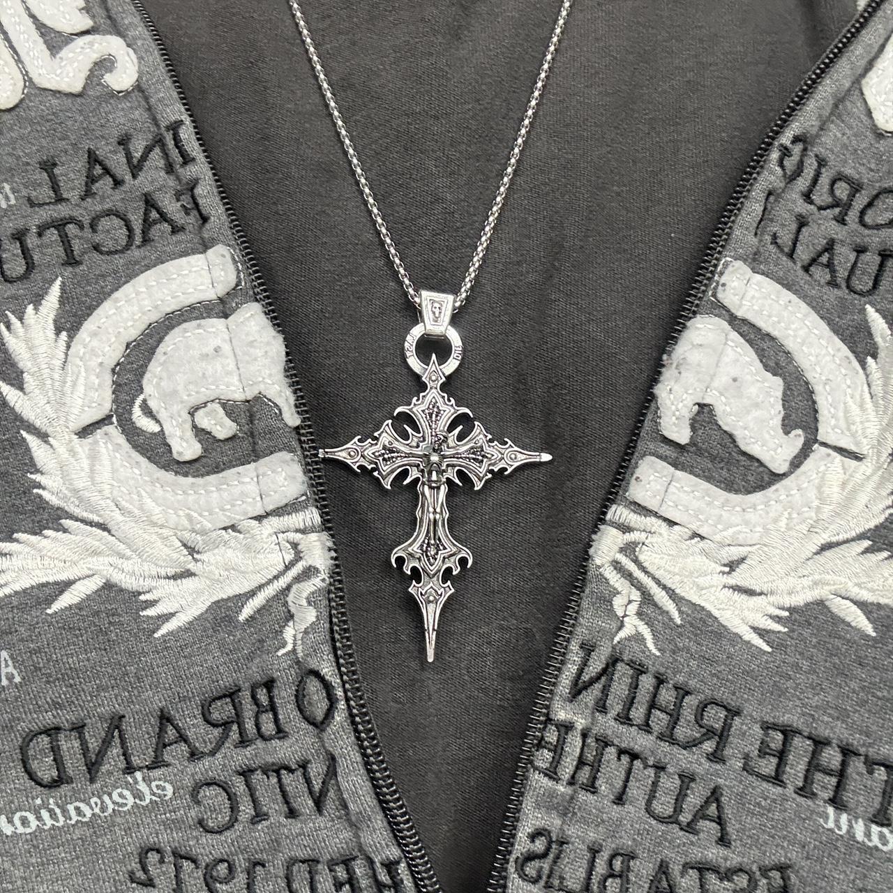 Y2K GOTHIC CROSS SILVER NECKLACE CHAIN comes new!... | Depop