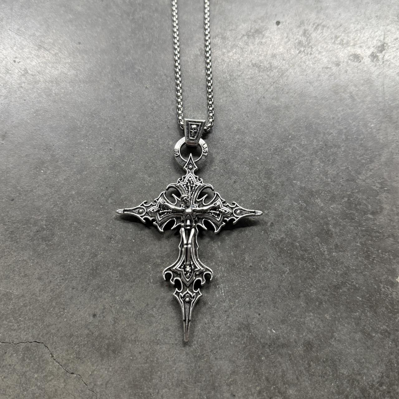 Y2K GOTHIC CROSS SILVER NECKLACE CHAIN comes new!... | Depop