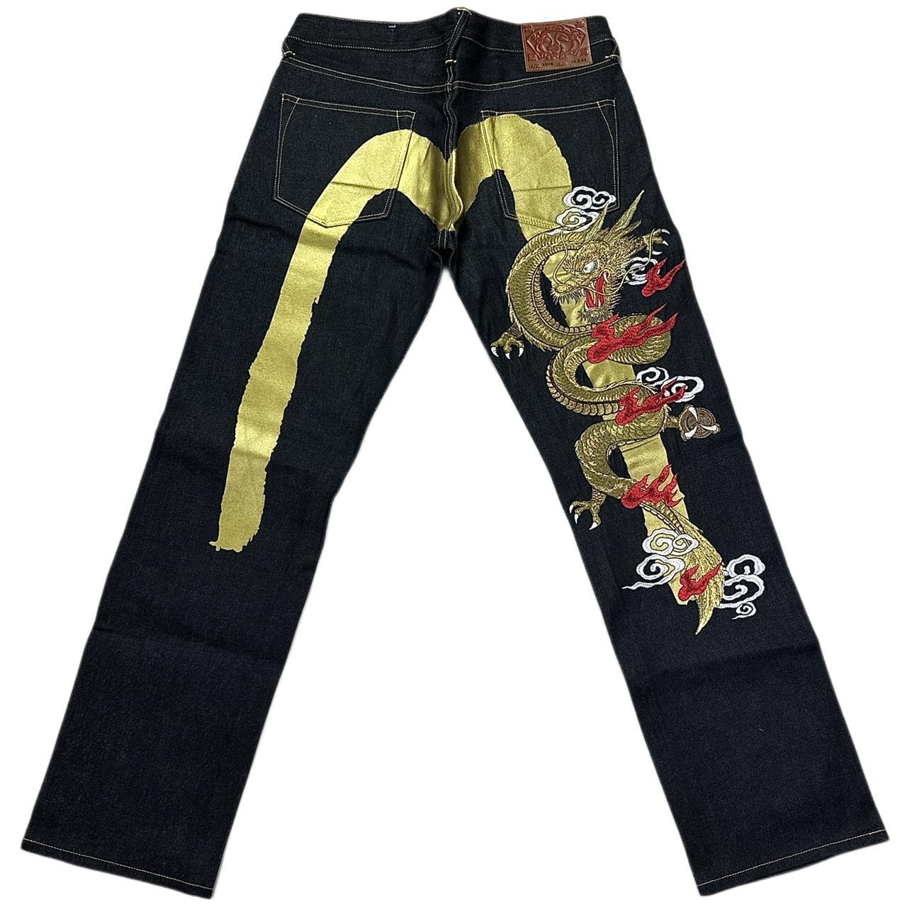 Authentic Evisu Embroidered Dragon Gold Daicock... - Depop