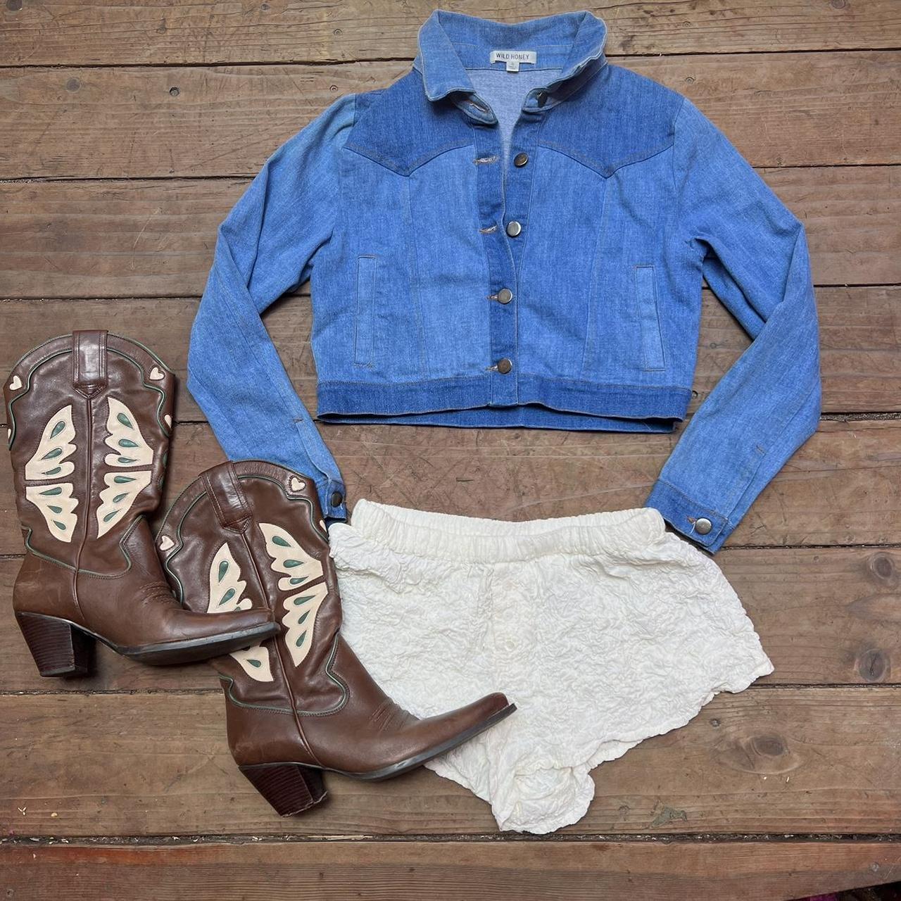 Cropped Jean Jacket Blue western style cropped... - Depop