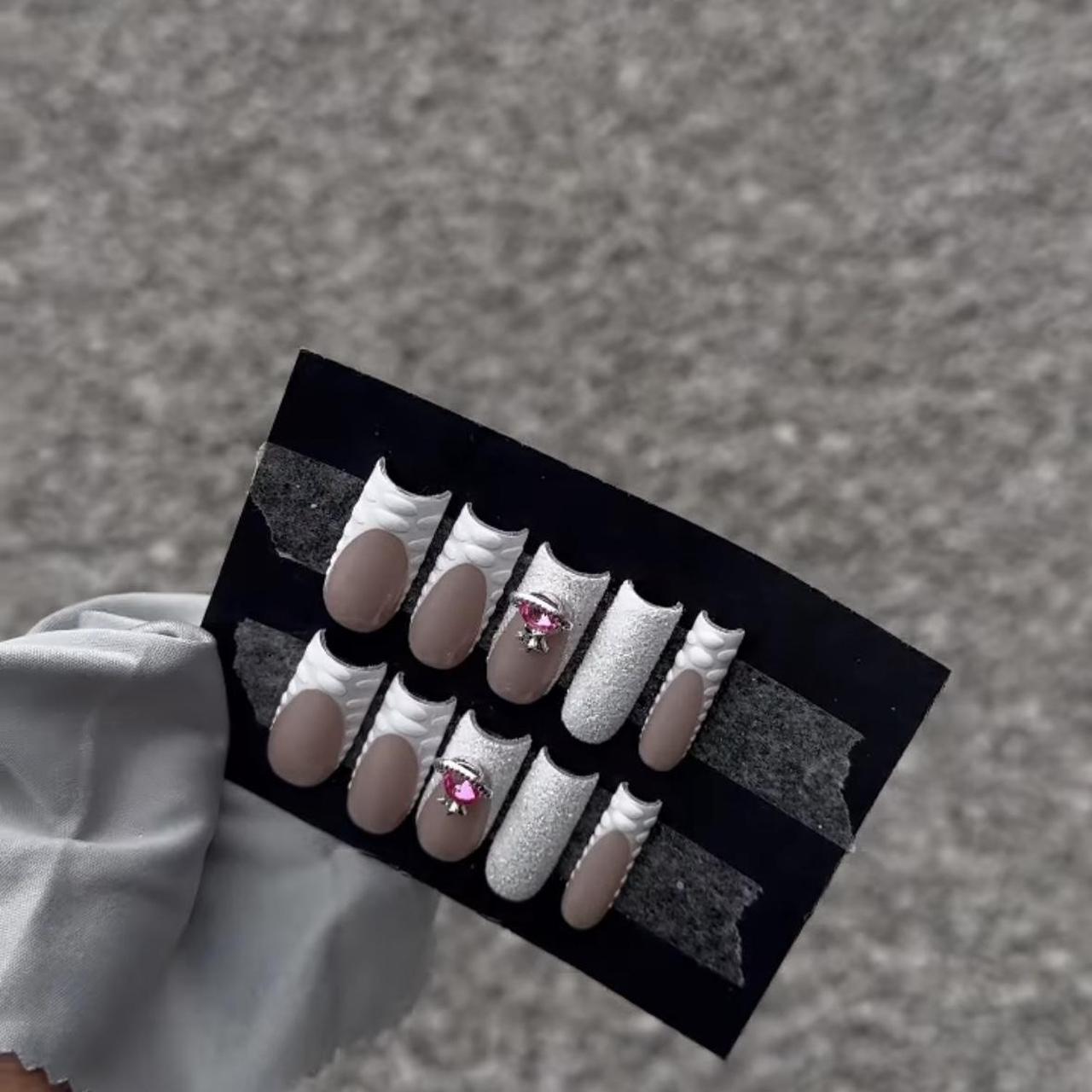 Long pink glitter set #jemnailedit_ #glitter... - Depop