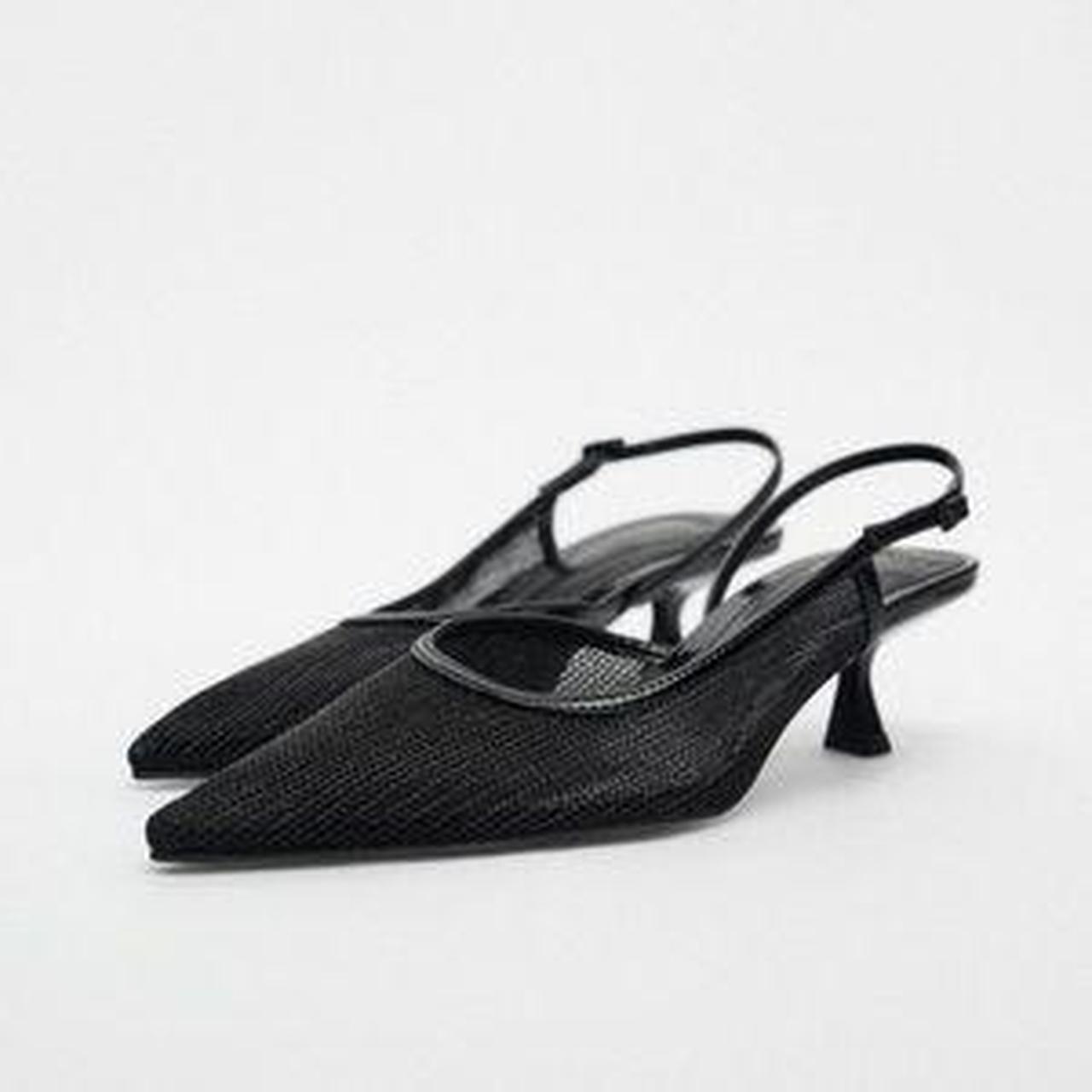 Zara black mesh slingback kitten heels #black... - Depop