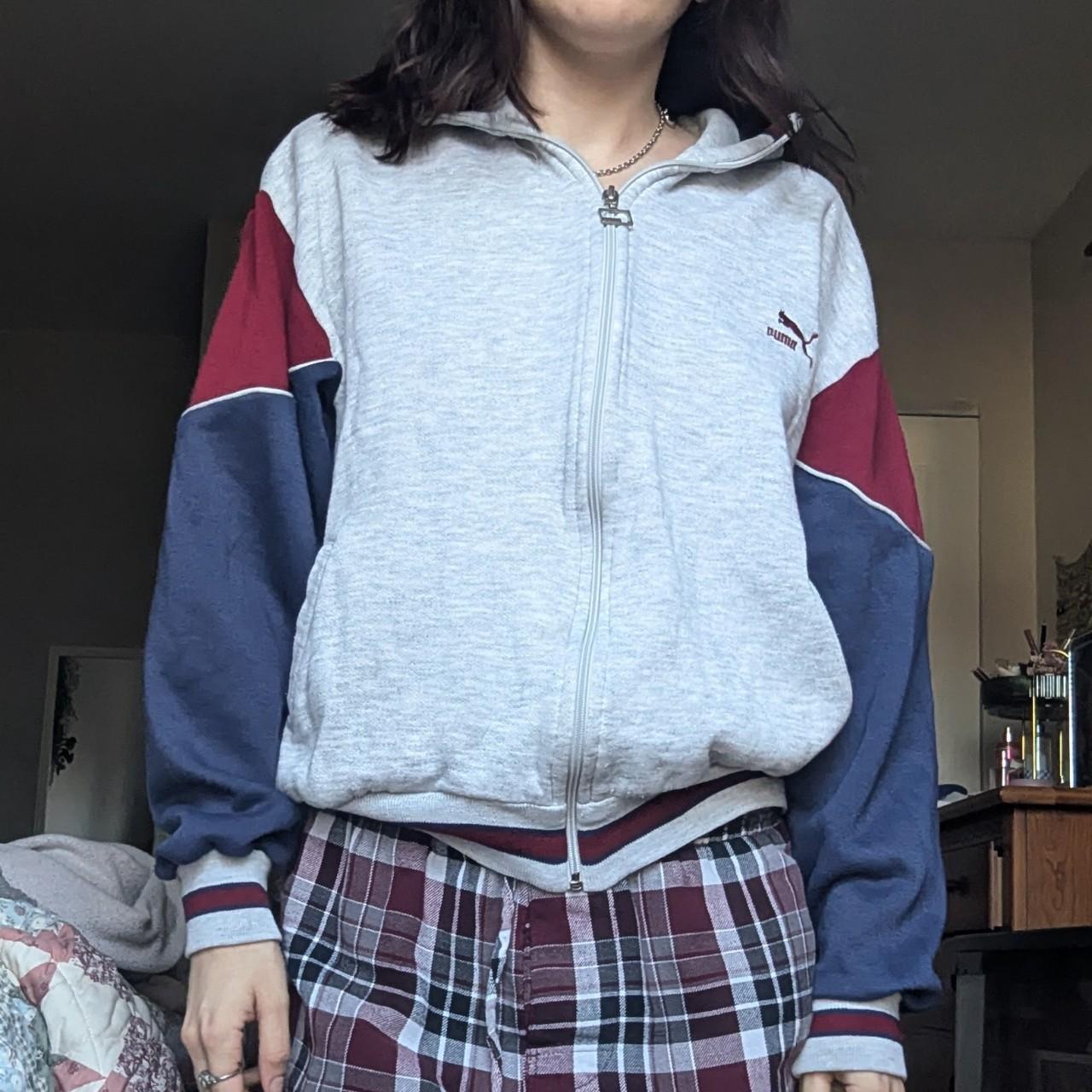 Puma zip-up hoodie in grey navy blue burgundy 90s... | Depop