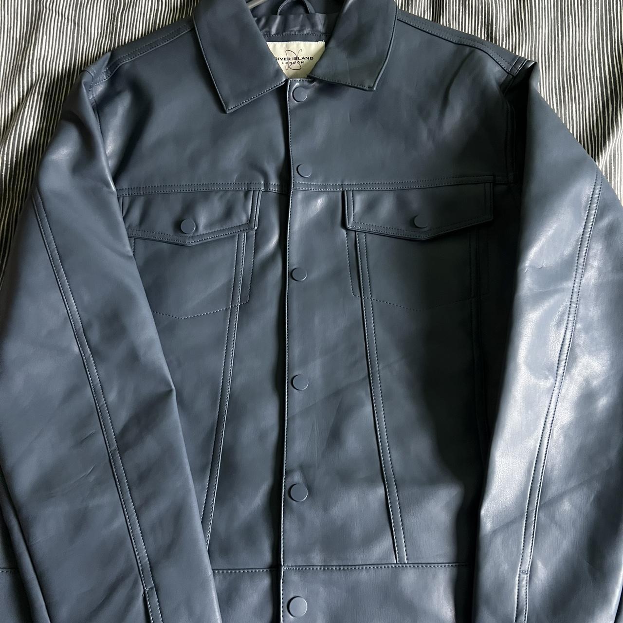River island blue leather jacket - Depop