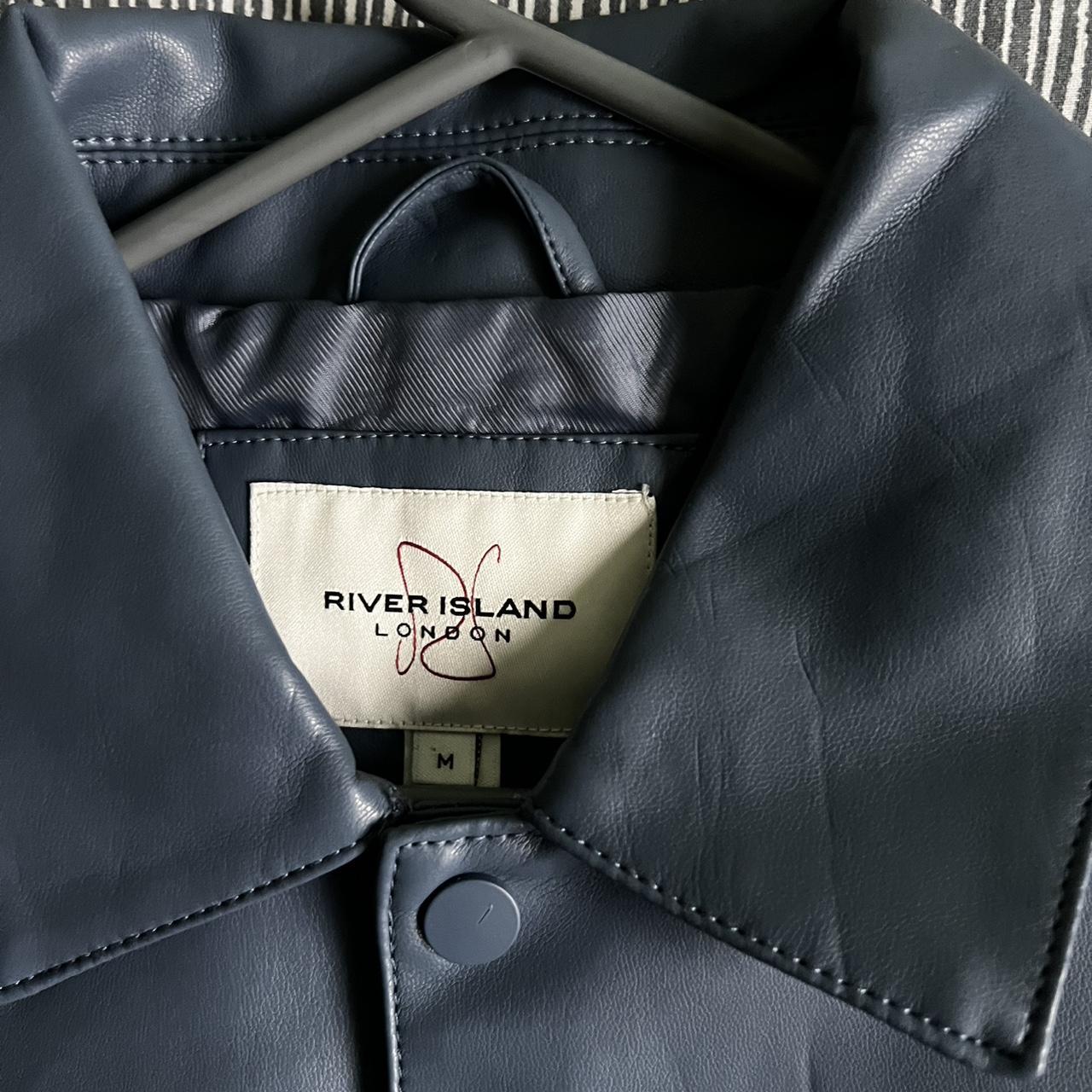 River island blue leather jacket - Depop