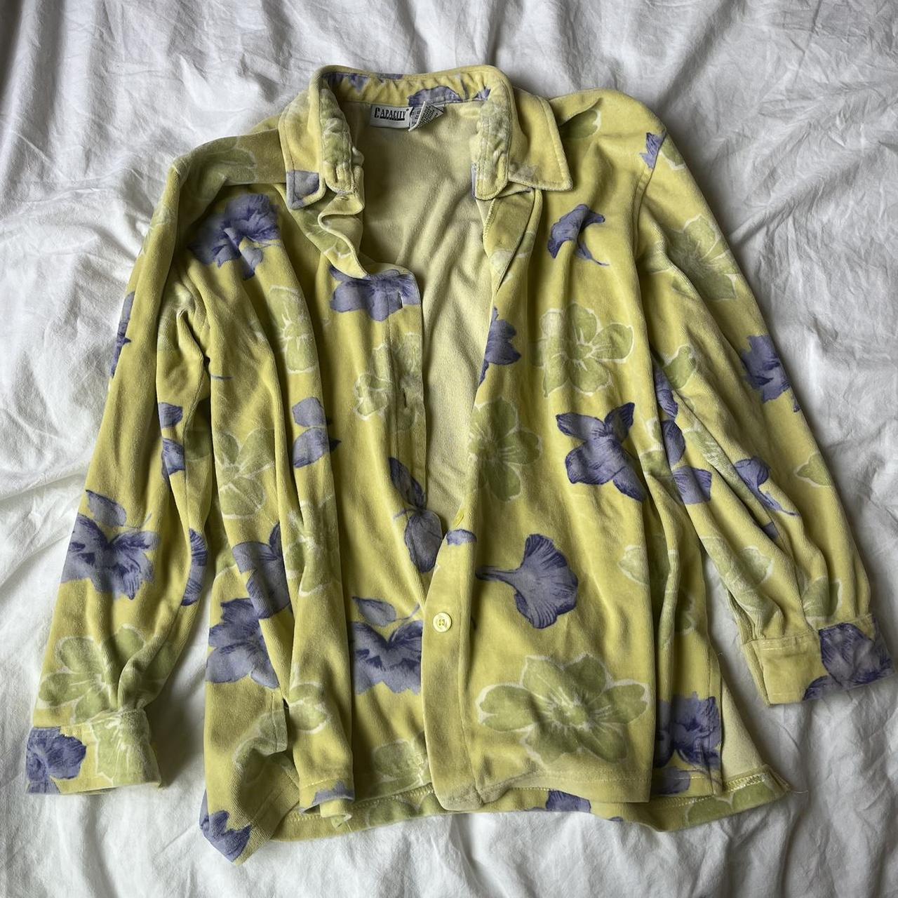 yellow collared button up top/jacket with lilac... - Depop