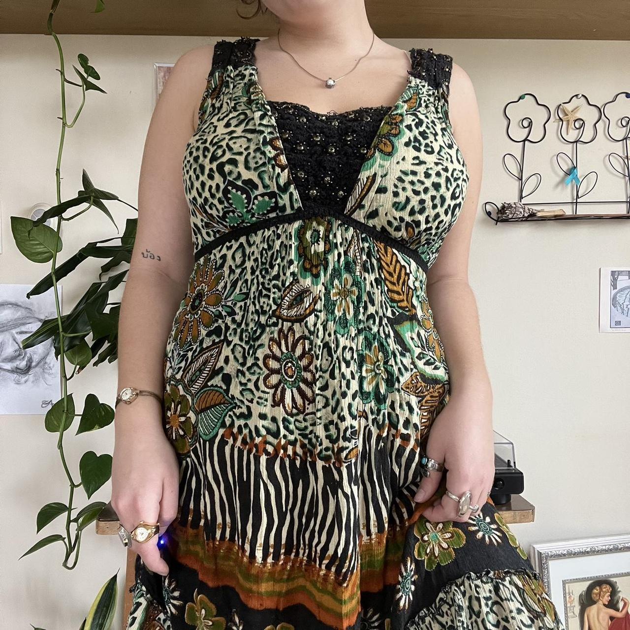 y2k boho midi dress 70s flower girl... - Depop