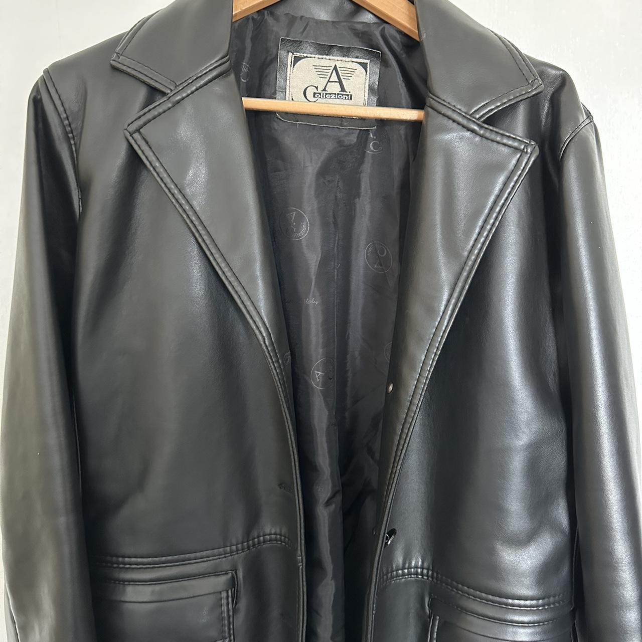 Vintage Italian duster/ trench faux leather jacket... - Depop