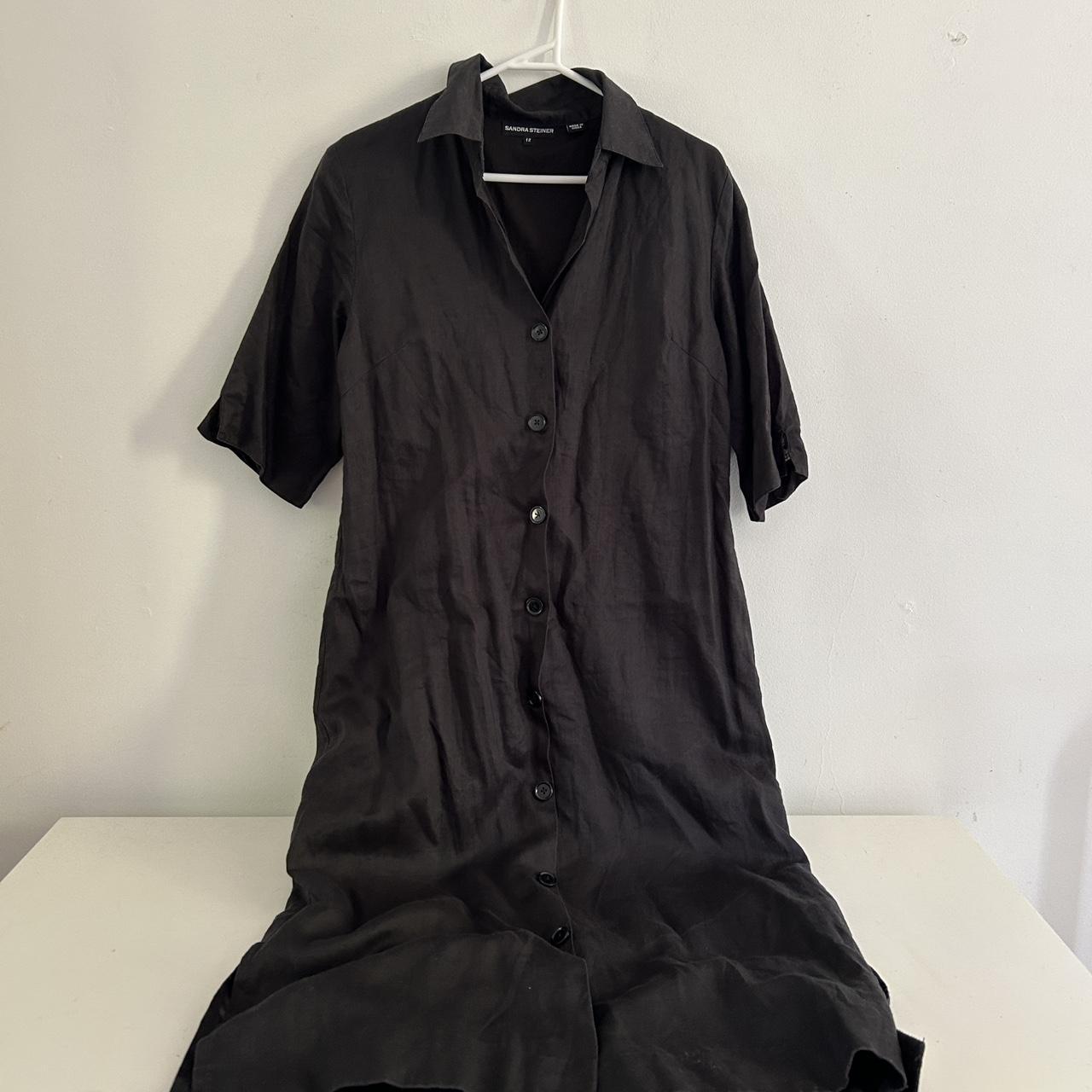 Black linen button up maxi dress with short sleeves... | Depop
