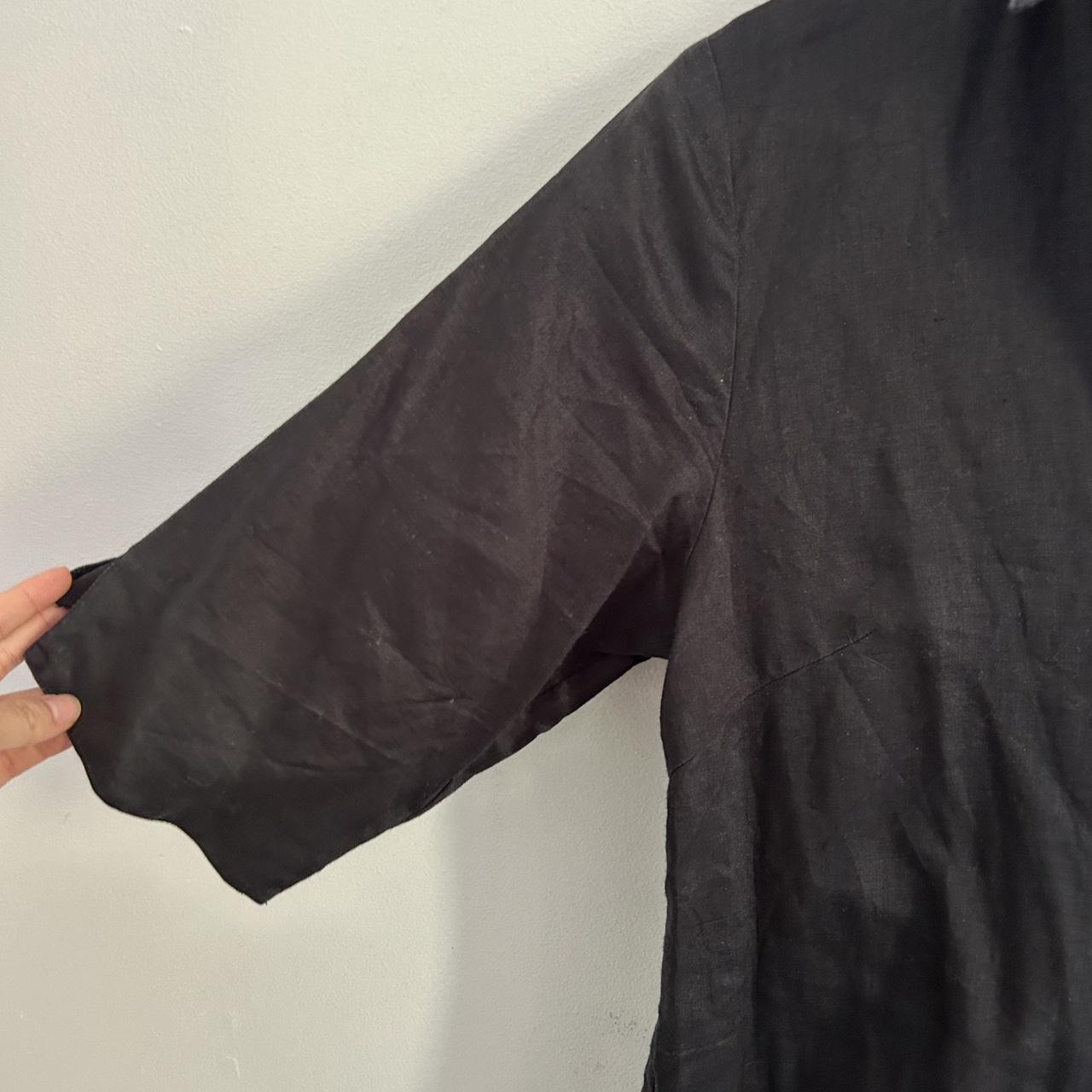 Black linen button up maxi dress with short sleeves... | Depop