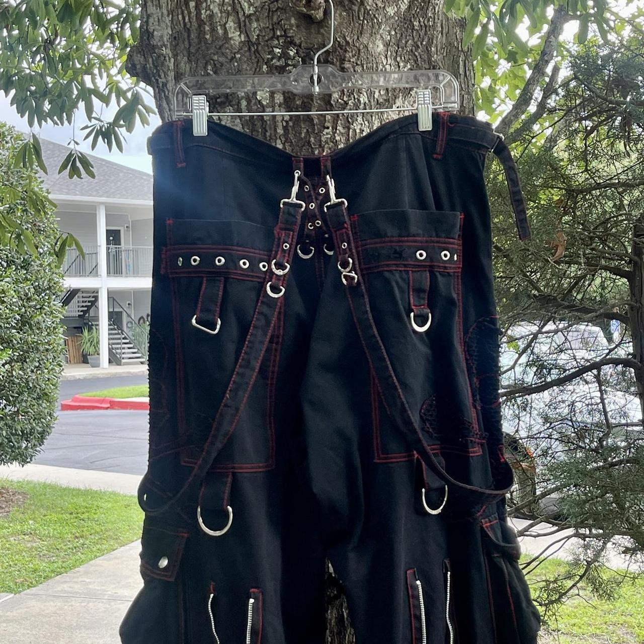 Tripp nyc black and red skull bondage pants -Tag... - Depop